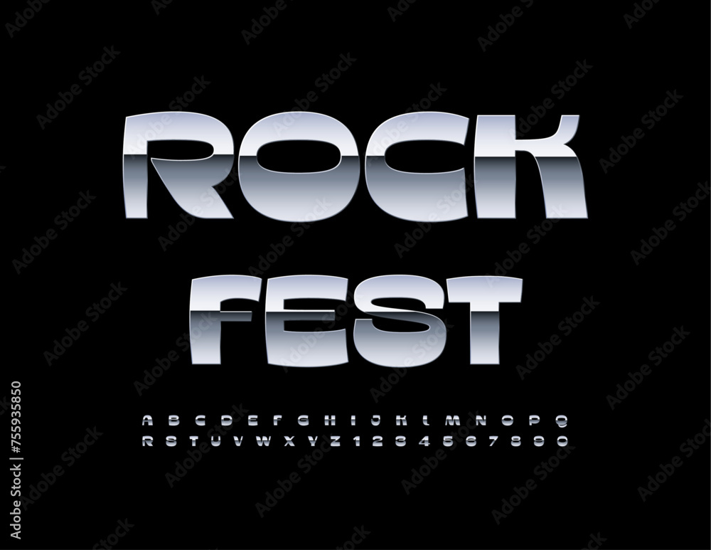 Vector event sign Rock Fest. Cool Metallic Font. Trendy Silver Alphabet ...