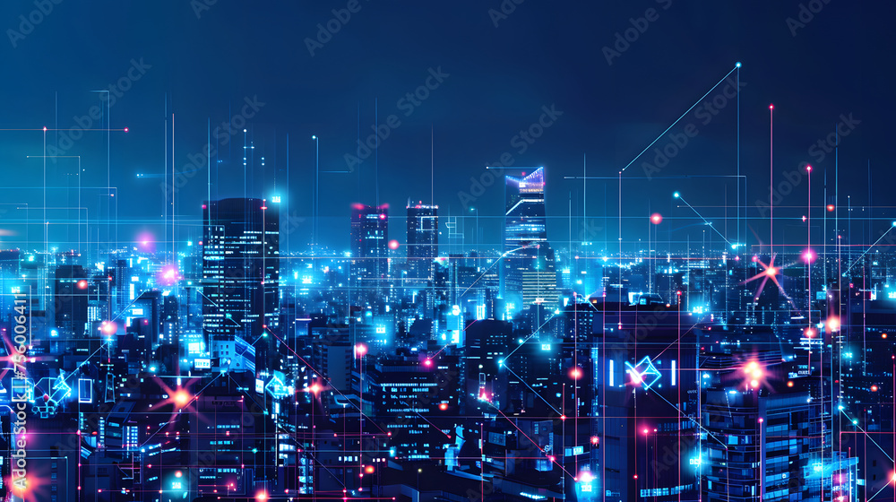 City of the future, connected by artificial intelligence, futuristic ...