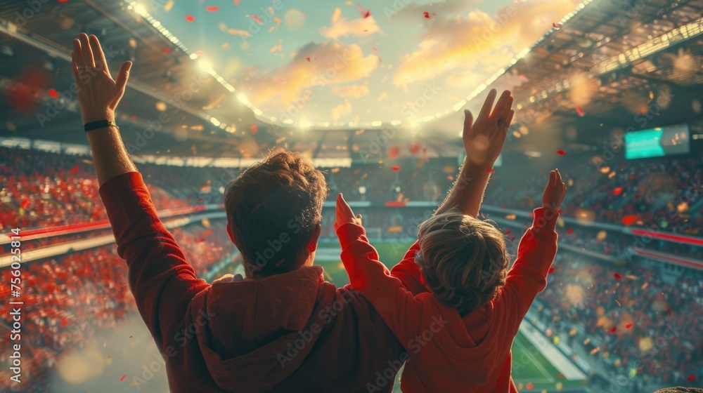 relationship and happy family concept picture of father and son cheer ...