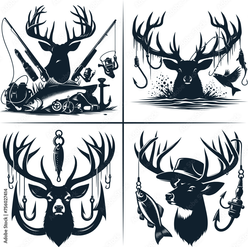 Deer Hunting And Fishing Hook Vector Stock Vector | Adobe Stock