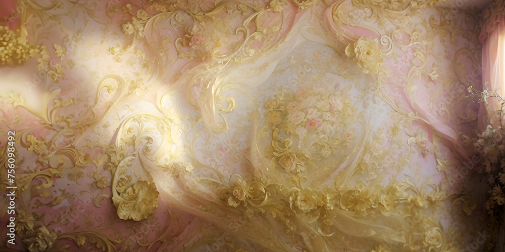 textured wall in gold and pink, floral background, wallpaper, historic ...
