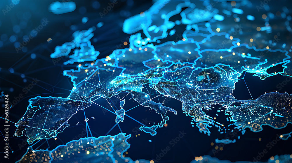 Abstract map of Western Europe, concept of European global network and ...