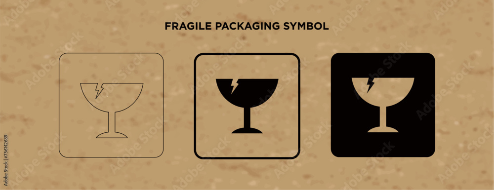 Fragile vector packaging symbol on vector cardboard background ...