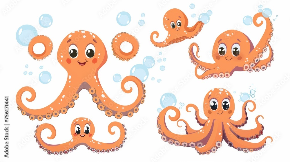 An adorable baby kraken with tentacles swimming in the water with ...
