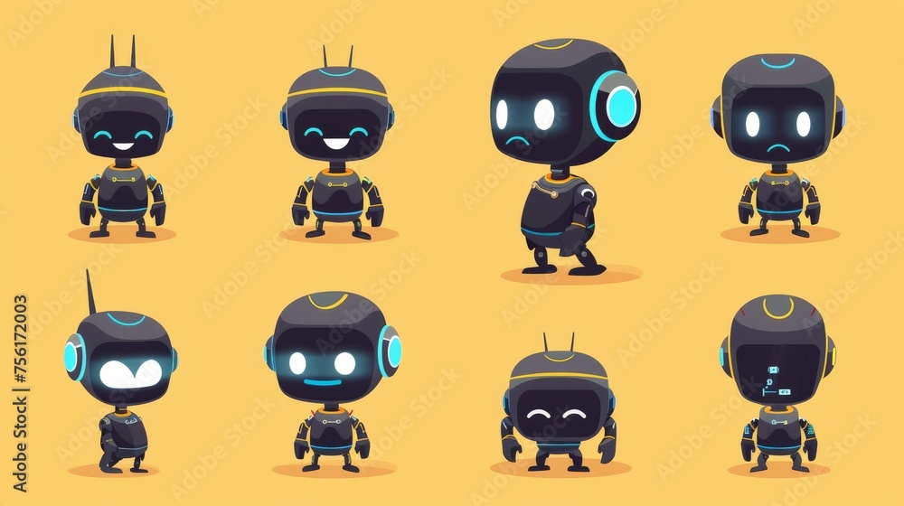 Mascots of cute robots isolated on a white background. Modern ...