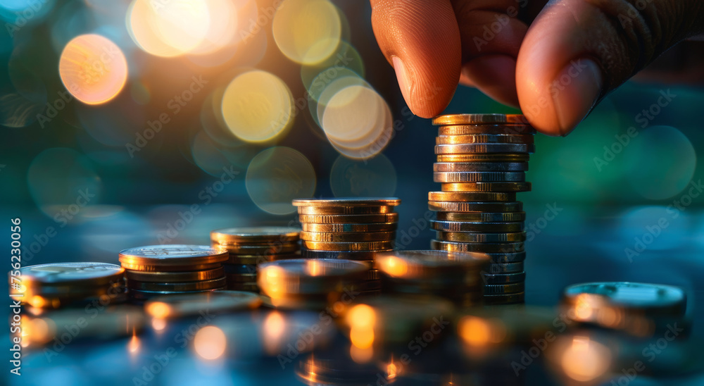 Hand, coins and finance background design for business, economy and ...