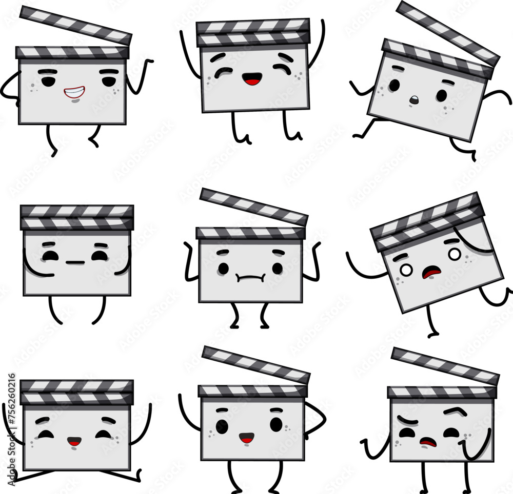 clapper board character set cartoon. film slate, clap clap, director ...