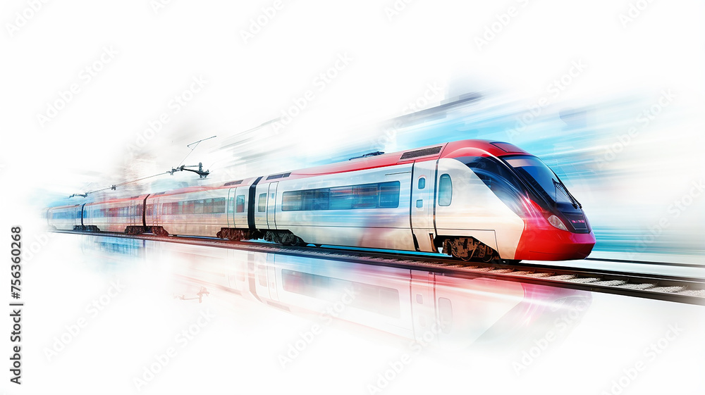 abstract high-speed train in blurry fast motion on a white background ...