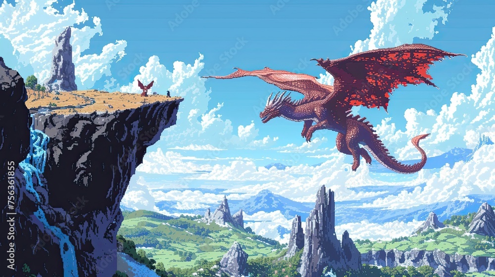 Pixel dragon. Style, mythical creatures, fantasy, digital , gaming ...