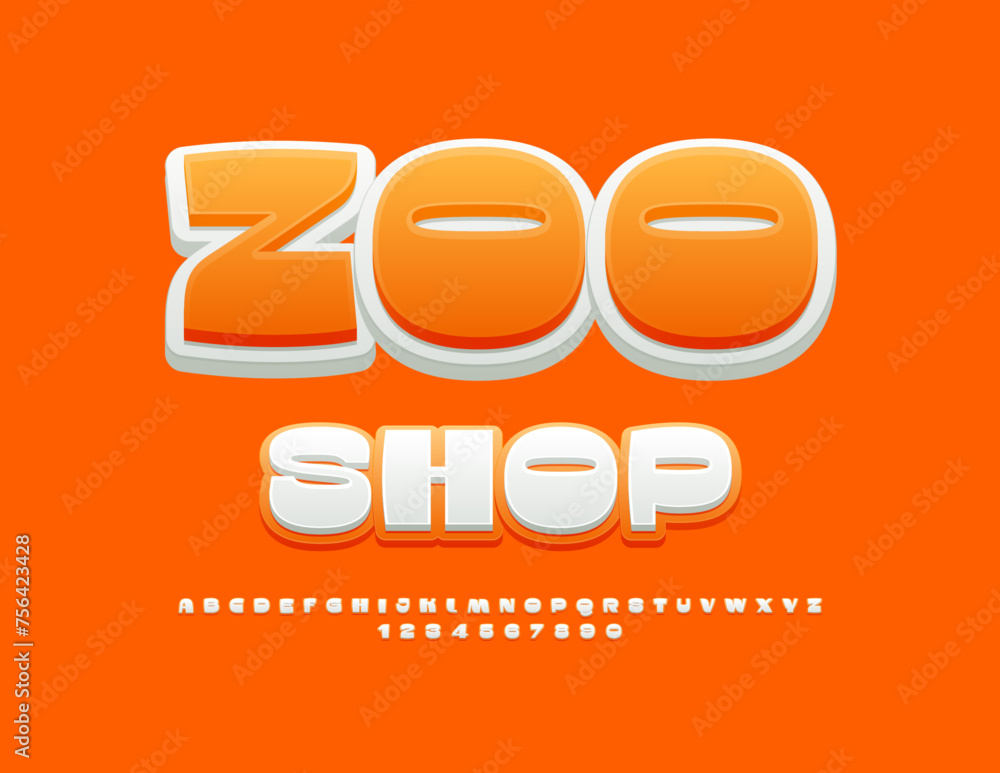 Vector business logo Zoo Shop with bright puffy Font, Set of White and ...