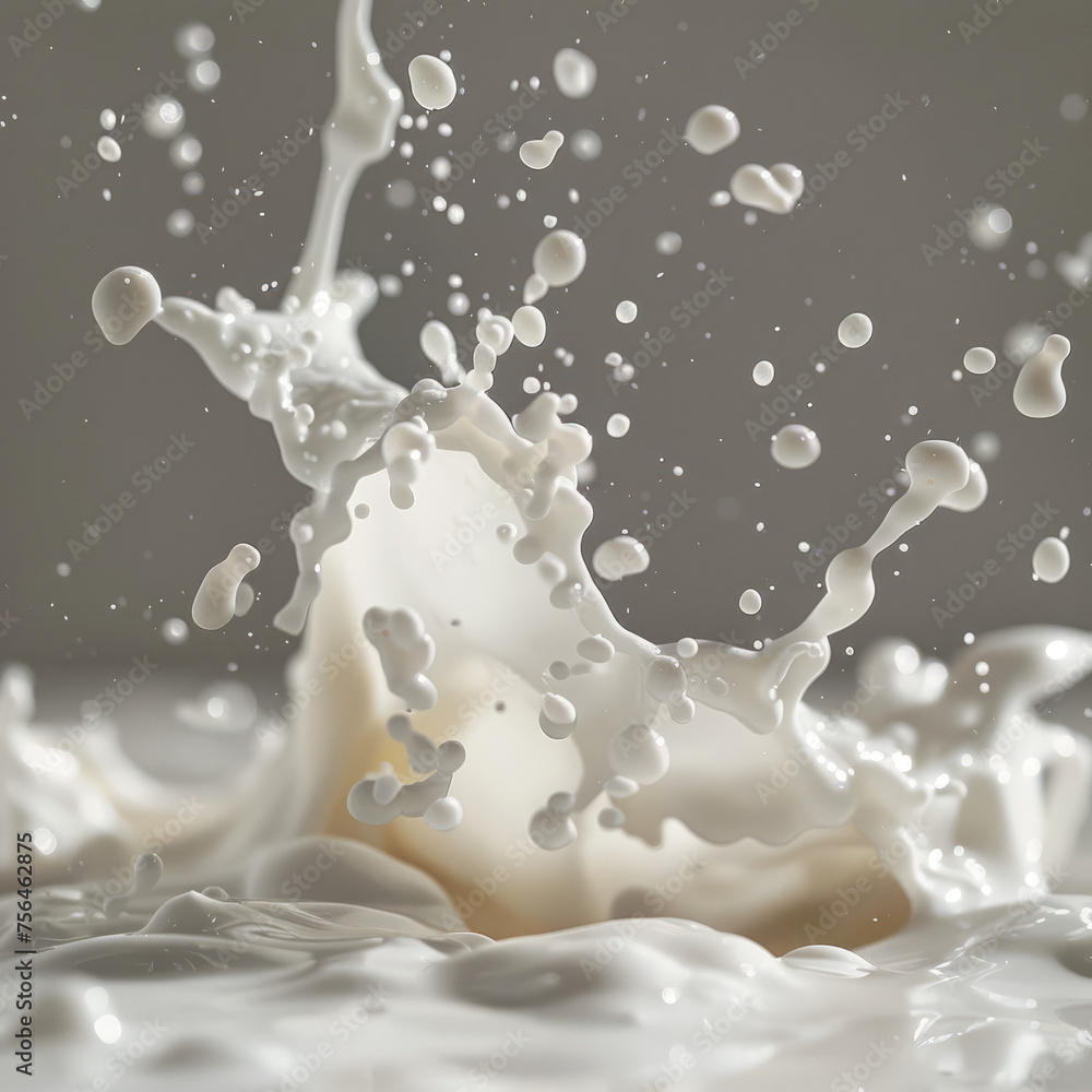 splash and spill of milk, realistic natural dairy products, yogurt or ...