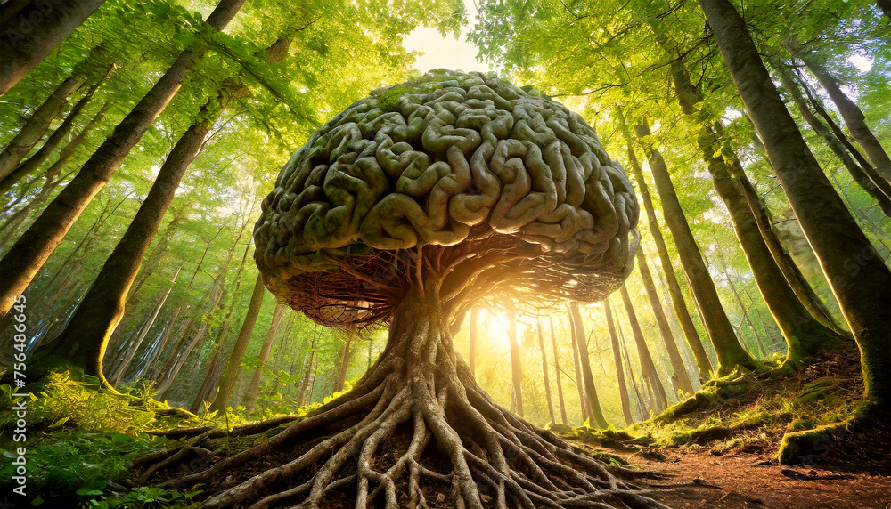 Old twisted roots coming out of the ground, transforming into a human ...