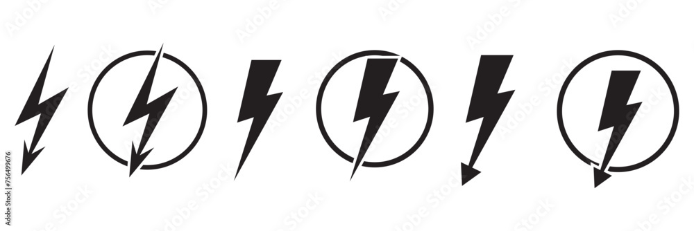 Electric power icon. Thunder bolt lightning icons set. Flash lightning ...