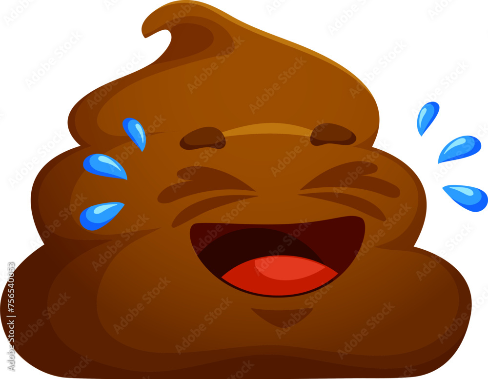 Cartoon poop emoji laughing loud, funny poo excrement with LOL face ...