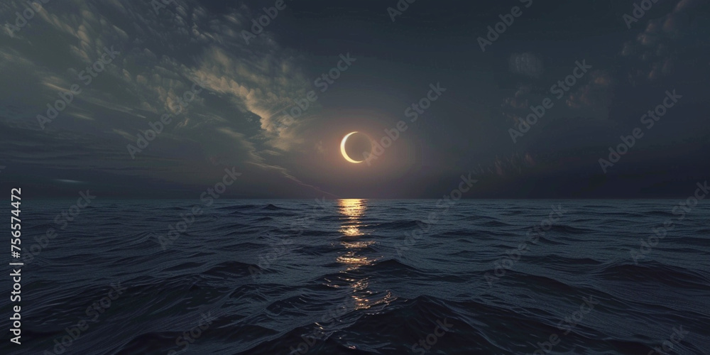 Rare mysterious natural phenomenon concept. Total solar eclipse above ...