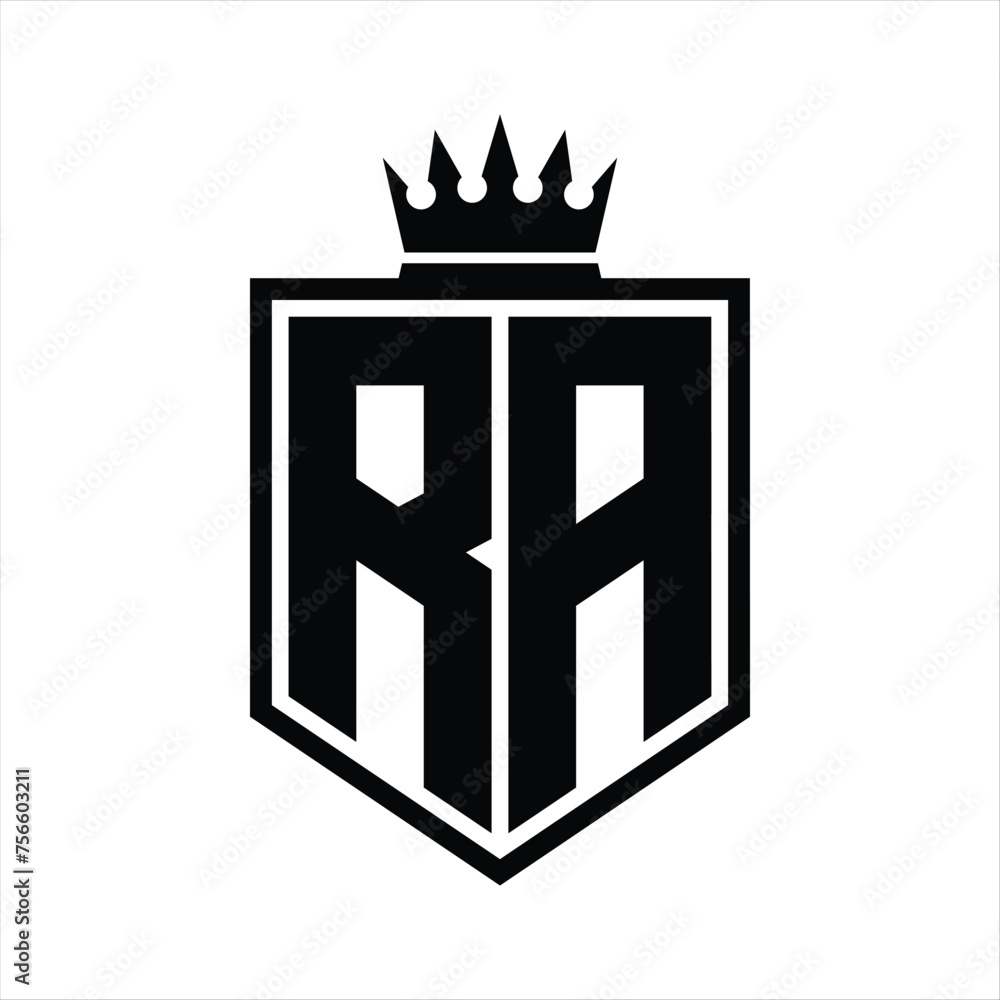 RA Logo monogram bold shield geometric shape with crown outline black ...