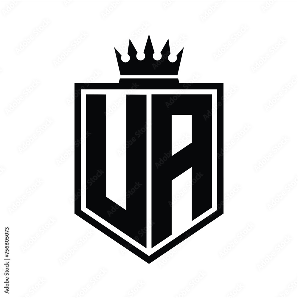UA Logo monogram bold shield geometric shape with crown outline black ...