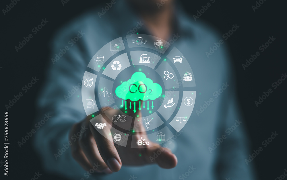 Stock-Foto „Carbon footprint concept. Carbon emissions, Net zero and ...