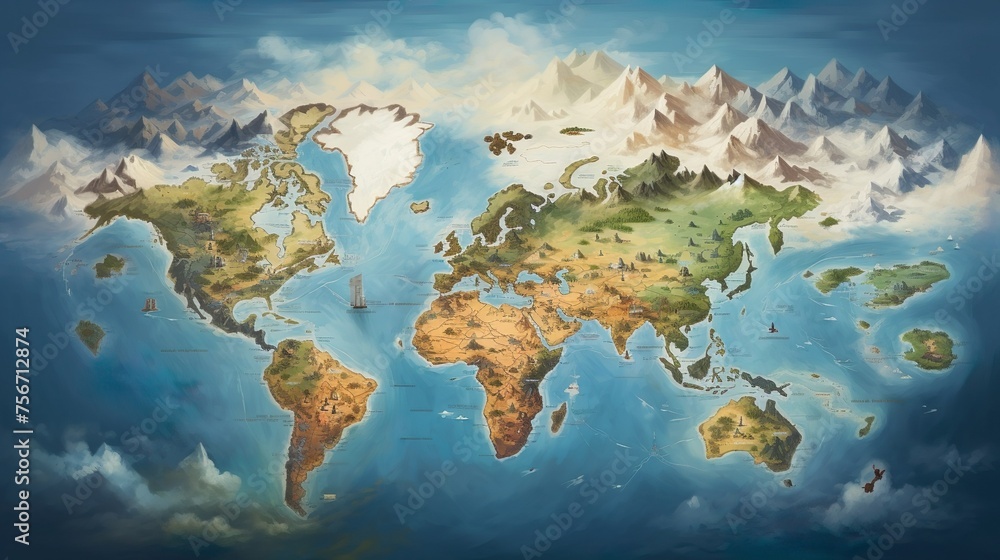 Stock-Illustration „World map, Earth flat view. Detailed World physical ...