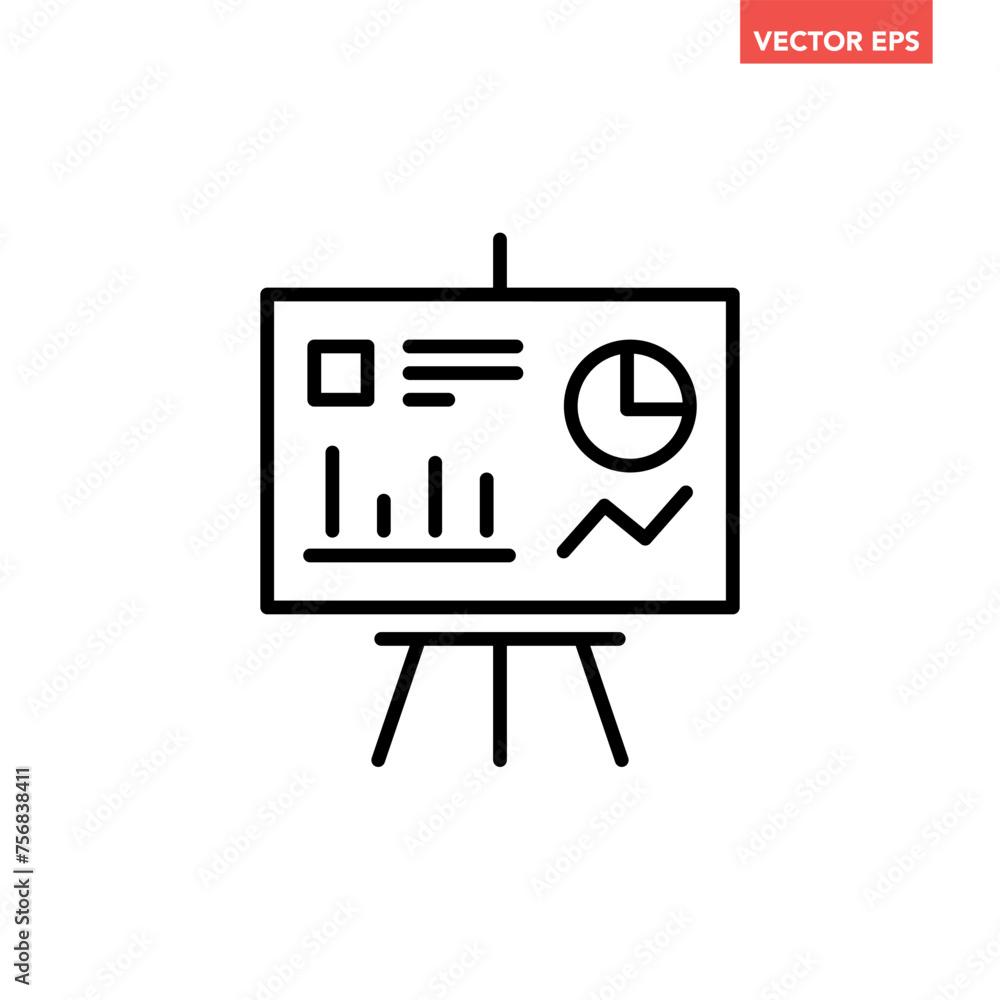 Single black financial presentation board line icon, simple business ...