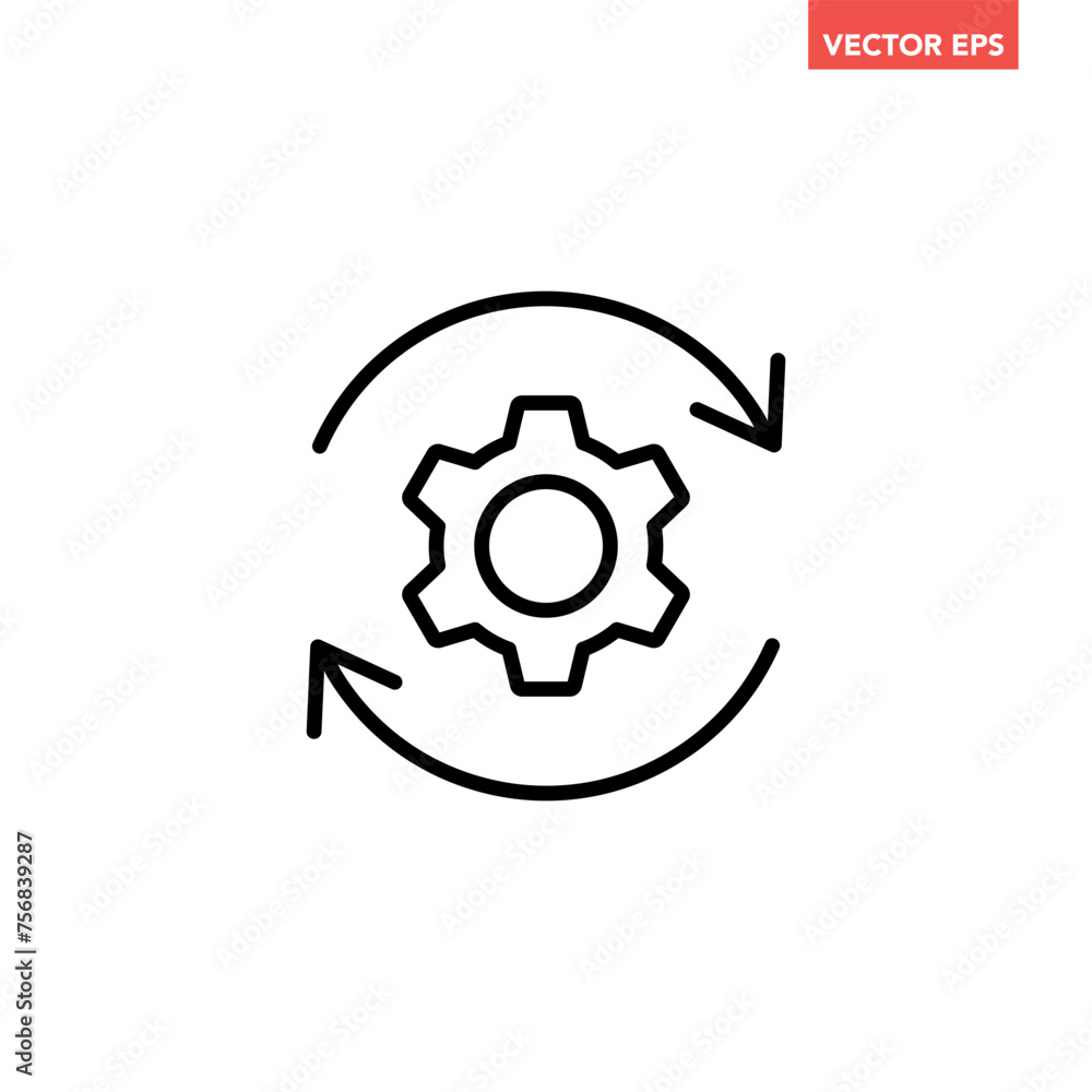 Black single round reset system line icon, simple cog wheel process ...