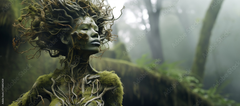 Fantasy beautiful dryad woman in fairy forest. Fabulous mythical ...