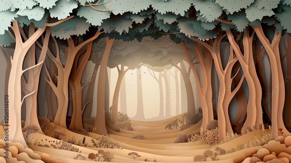 Paper Art Forest with Sunshine, To showcase the beauty of nature in a ...