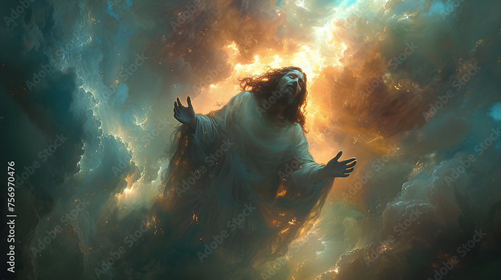 Jesus Christ is in heaven. Religion, faith. Stock Illustration | Adobe ...