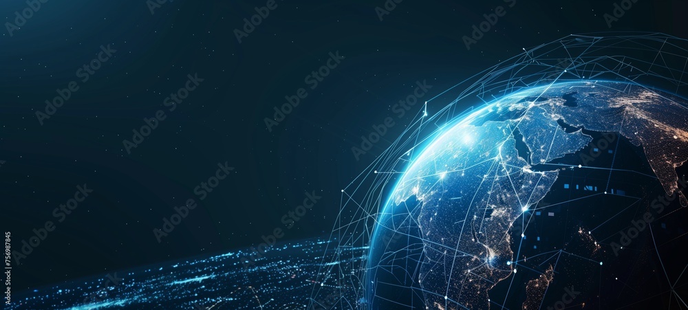 Illuminated digital globe highlighting the Eastern Hemisphere with a ...