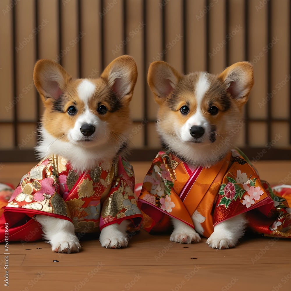 Cute dogs in costume. Adorable corgi puppy dressed in traditional ...
