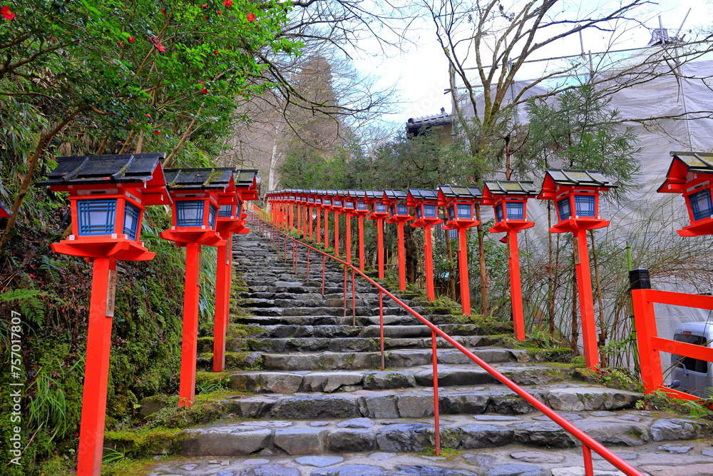 Kifune Shrine, a Shinto shrine with a lantern-lined path at ...