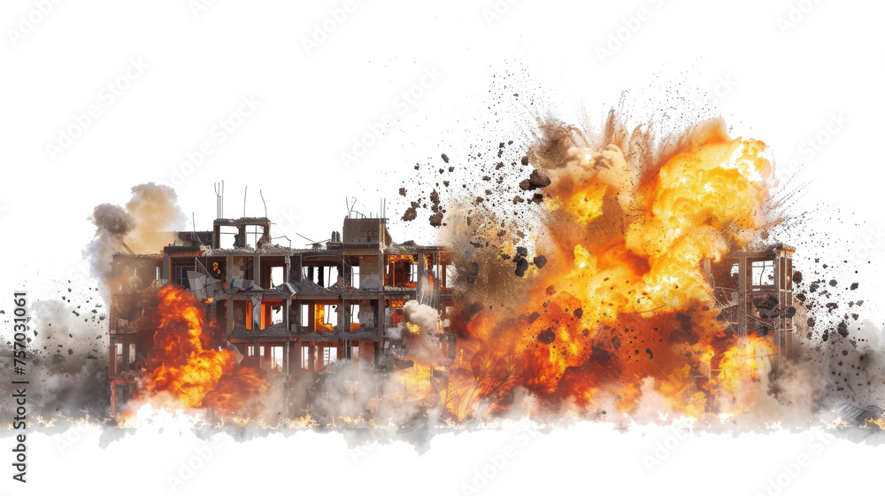 Building Explosion: An explosion ripping through a building with flames ...