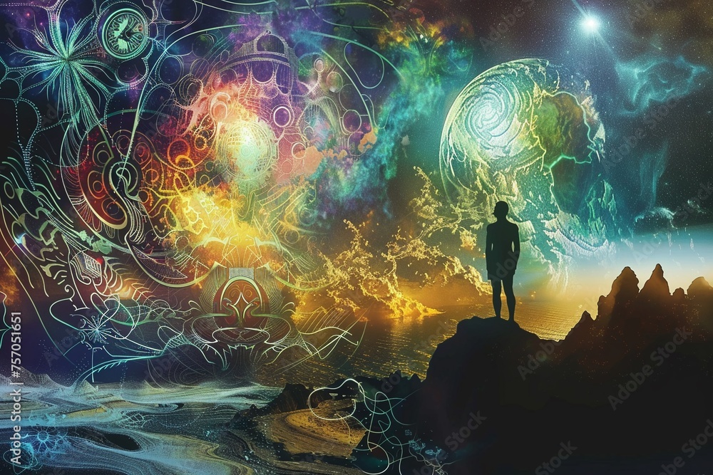 Pop Art of A celestial realm hosts the Figure of Creation surrounded by ...