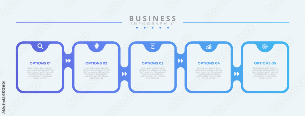 Design template for vector infographic labels with icons and 5 options ...