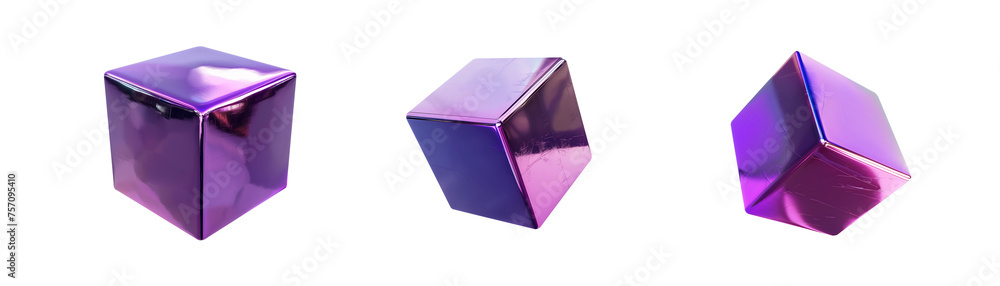 Purple cube set isolated transparent PNG. 3D box square cubic shaped ...