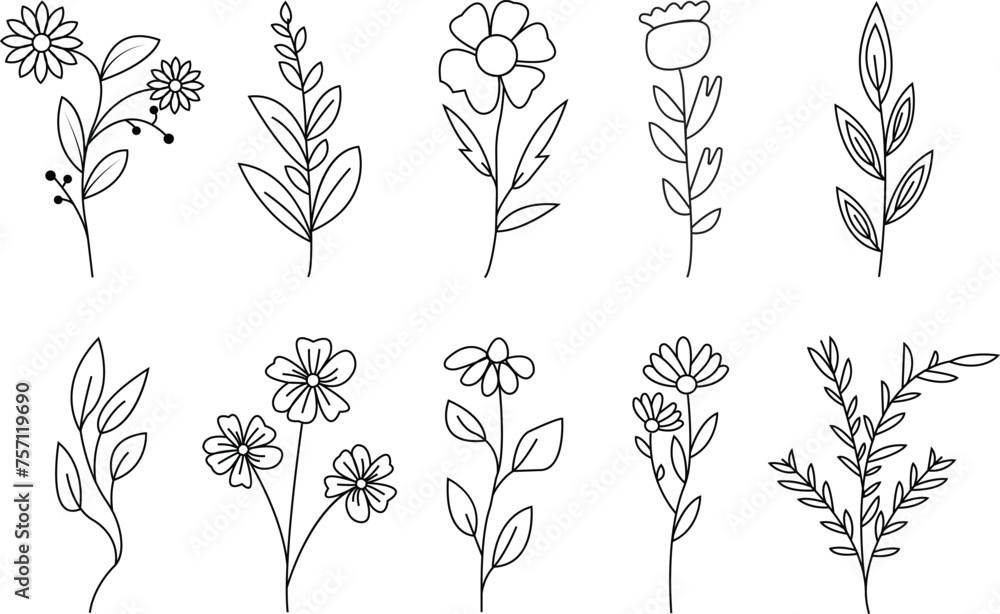 Set of Flowers icons. Garden plants signs. Beautiful symbols in line ...