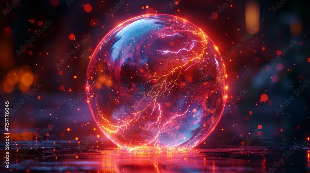 Shield with lightning in a futuristic style on dark background with ...