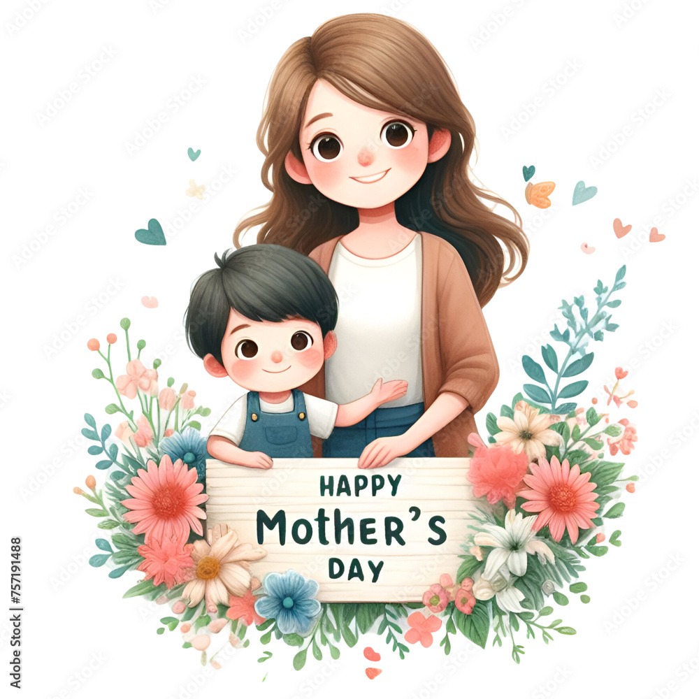Стоковая иллюстрация «Happy Mother's Day clipart, Watercolor Mother and ...