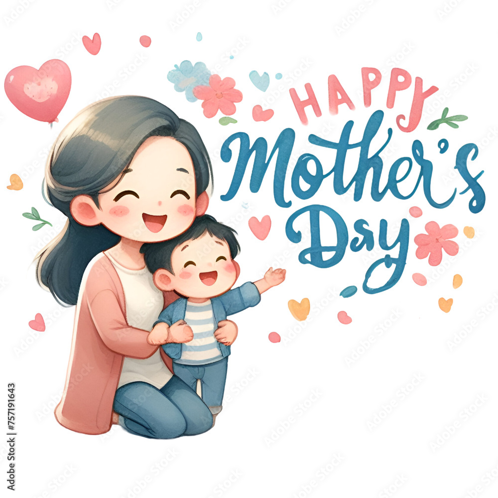 Стоковая иллюстрация «Happy Mother's Day clipart, Watercolor Mother and ...