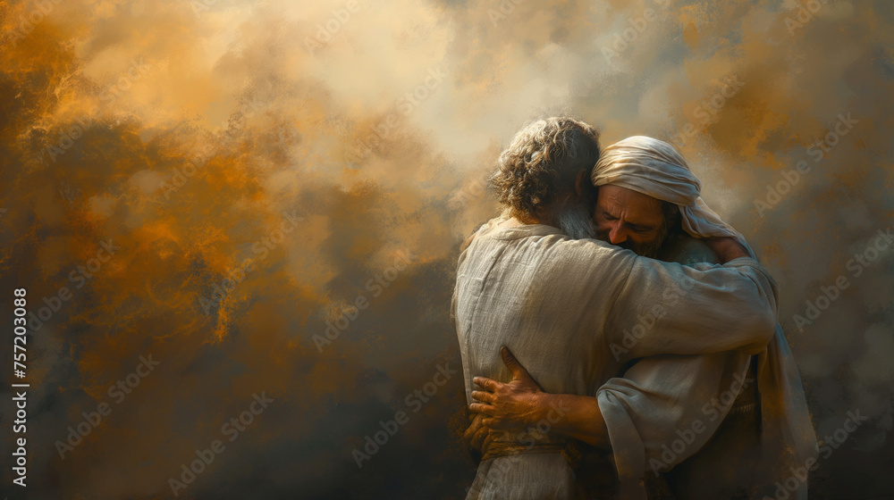 Stock-Foto „The story of the Prodigal Son, depicted with the father ...