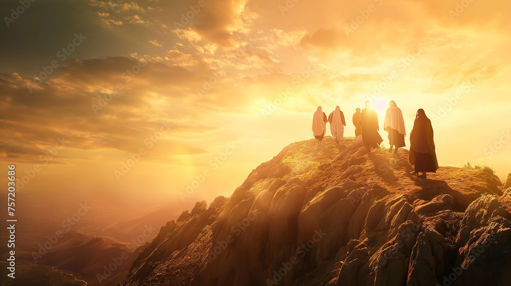 Jesus' triumphant resurrection appearance to His disciples on a ...