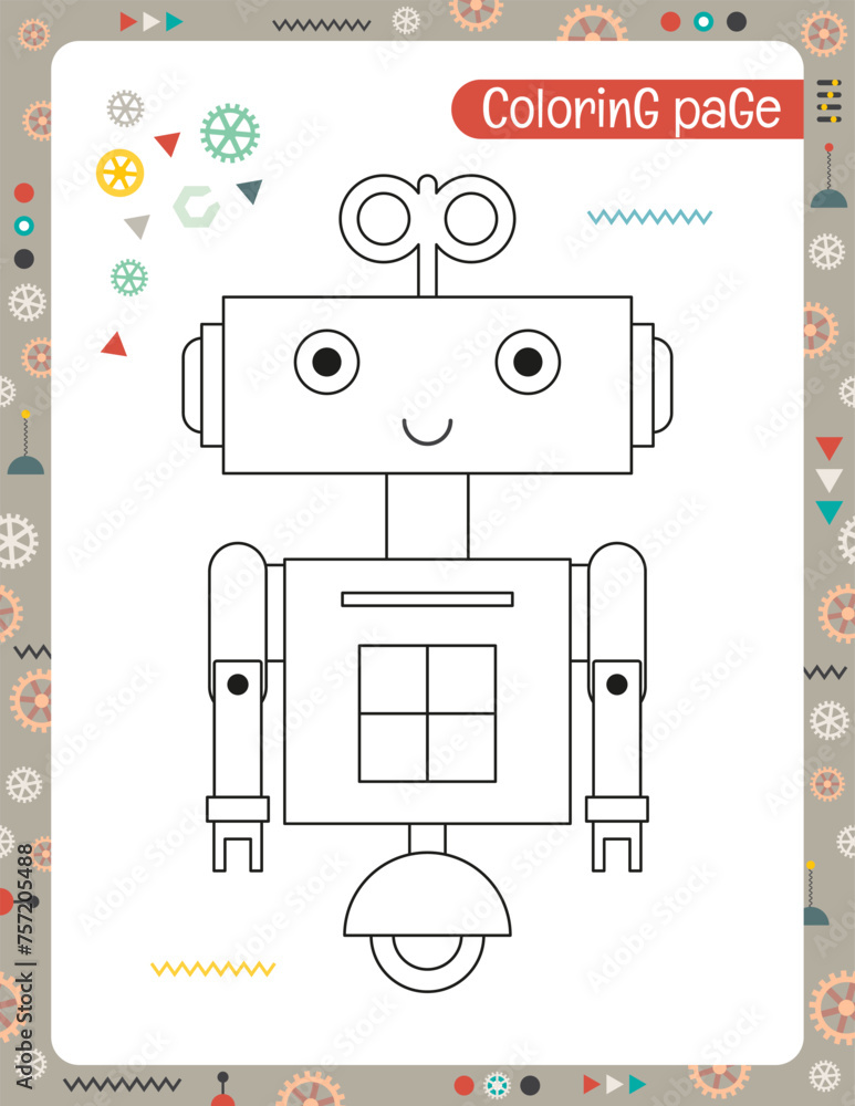 Coloring page printable for kids. Preschool drawing games. Cute robot ...