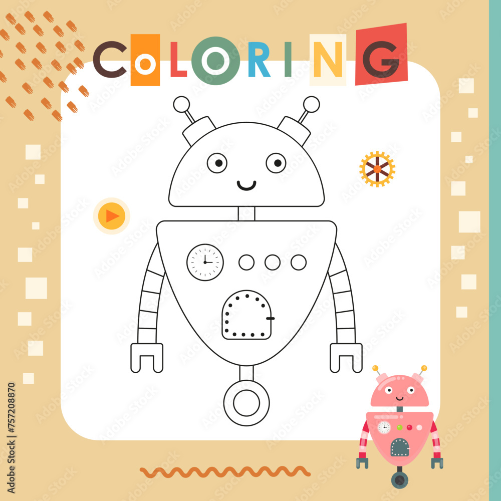 Coloring page printable for kids. Preschool drawing games. Cute robot ...