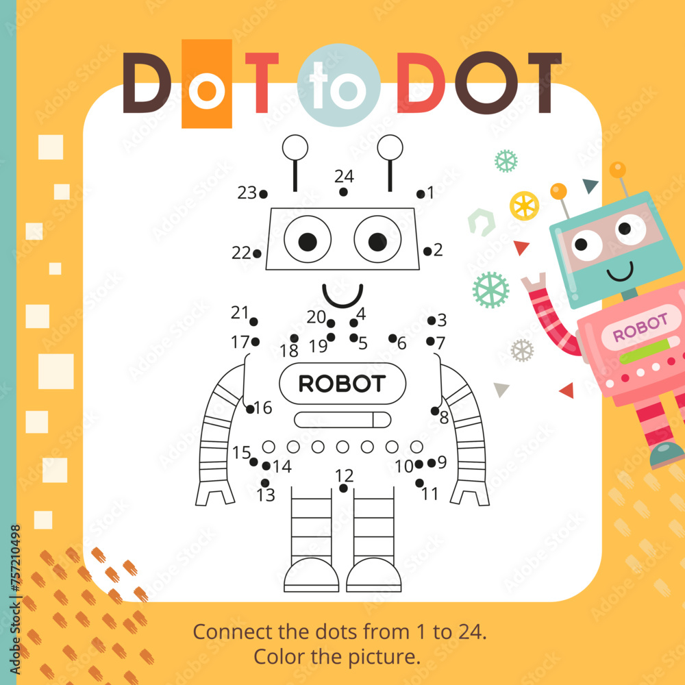 Cute Robots activities for kids. Dot to dot game – Little Robot ...