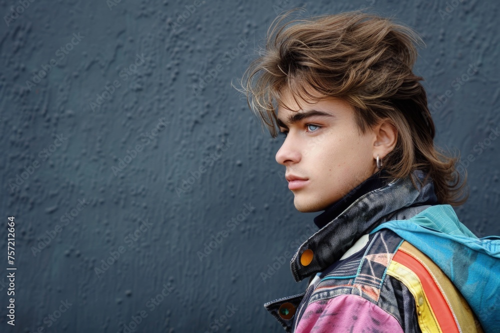 Man with 80s style clothes and mullet haircut, nostalgia concept. Stock ...