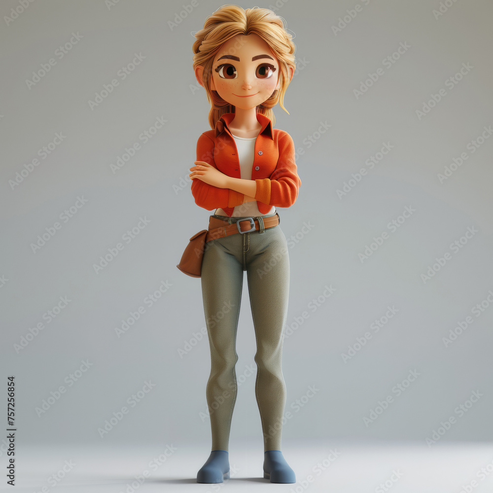 Cartoon girl, 3D and illustration for animation on backdrop. Character ...