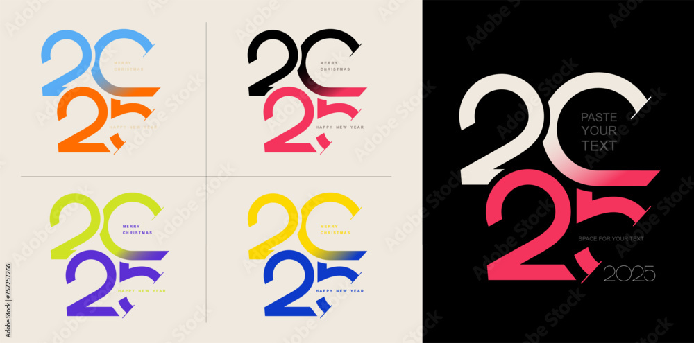 Happy New Year 2025 with vector typography number logo. Trendy modern ...