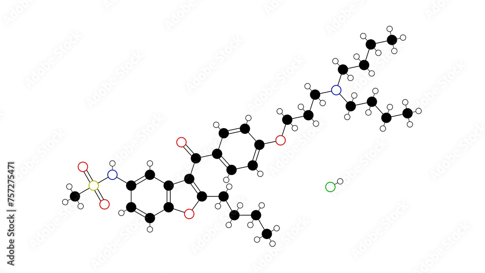 dronedarone hydrochloride molecule, structural chemical formula, ball ...