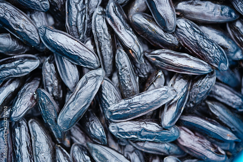 Dry beans of the cumaru tree (Dipteryx odorata), tonka beans. It is a ...