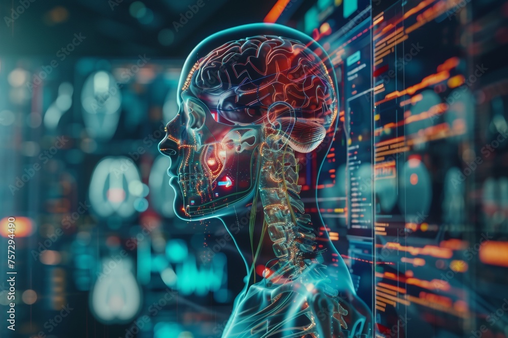 Cross section anatomy of future AI enhanced human Stock Illustration ...